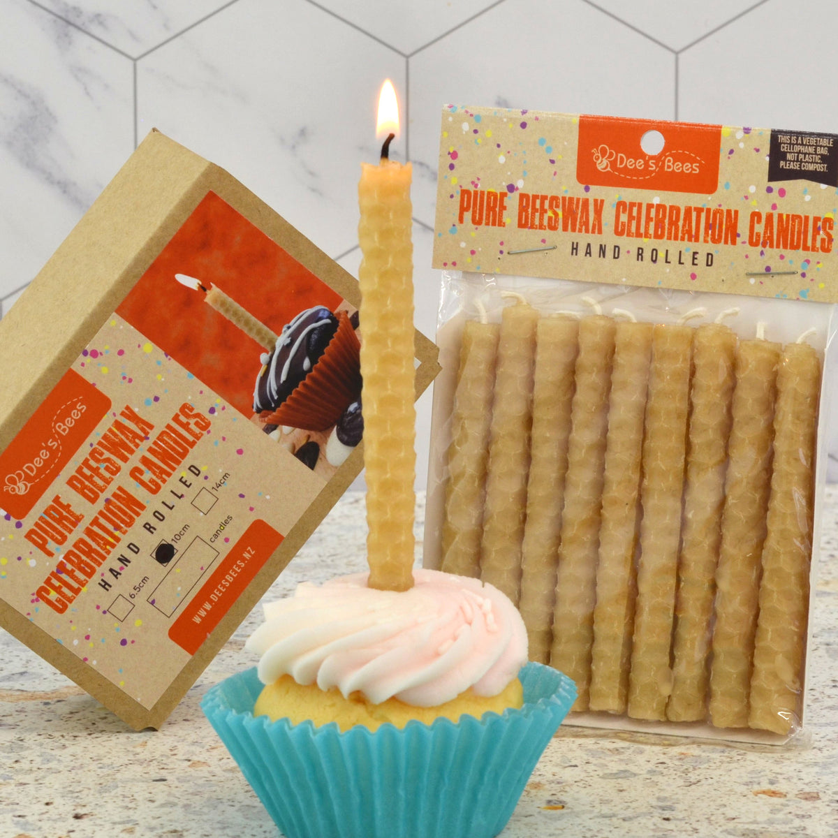 Celebration Candles - 10 cm Hand-rolled beeswax birthday candles ...